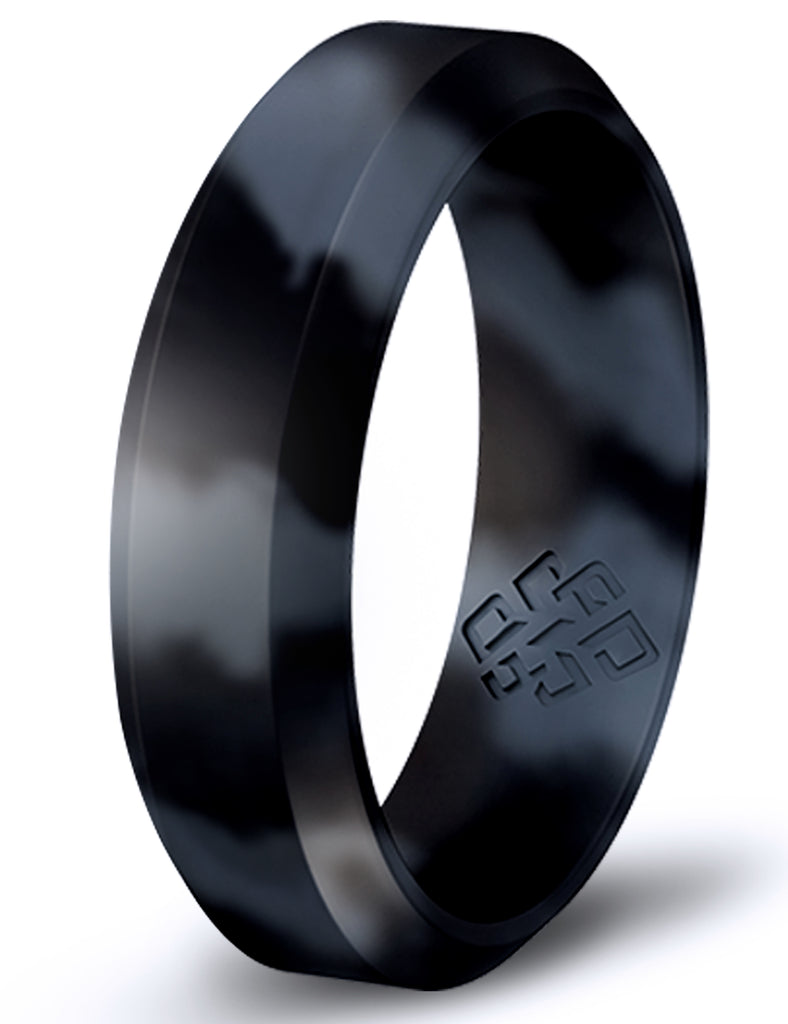 Black Marble Bevel Edge Silicone Wedding Ring for Husband | Knot Theory