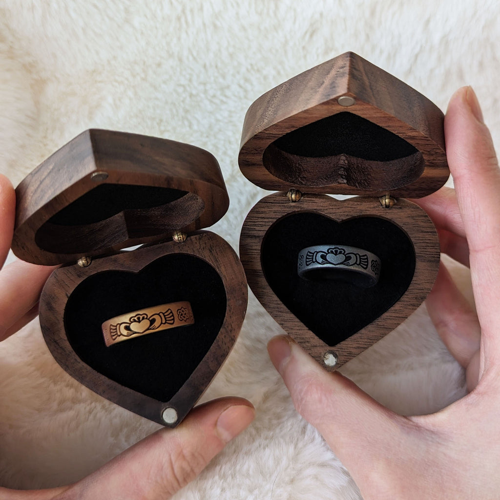 Walnut Wood Heart-Shaped Ring Box - Valentine's Day Gift Special - Lim ...