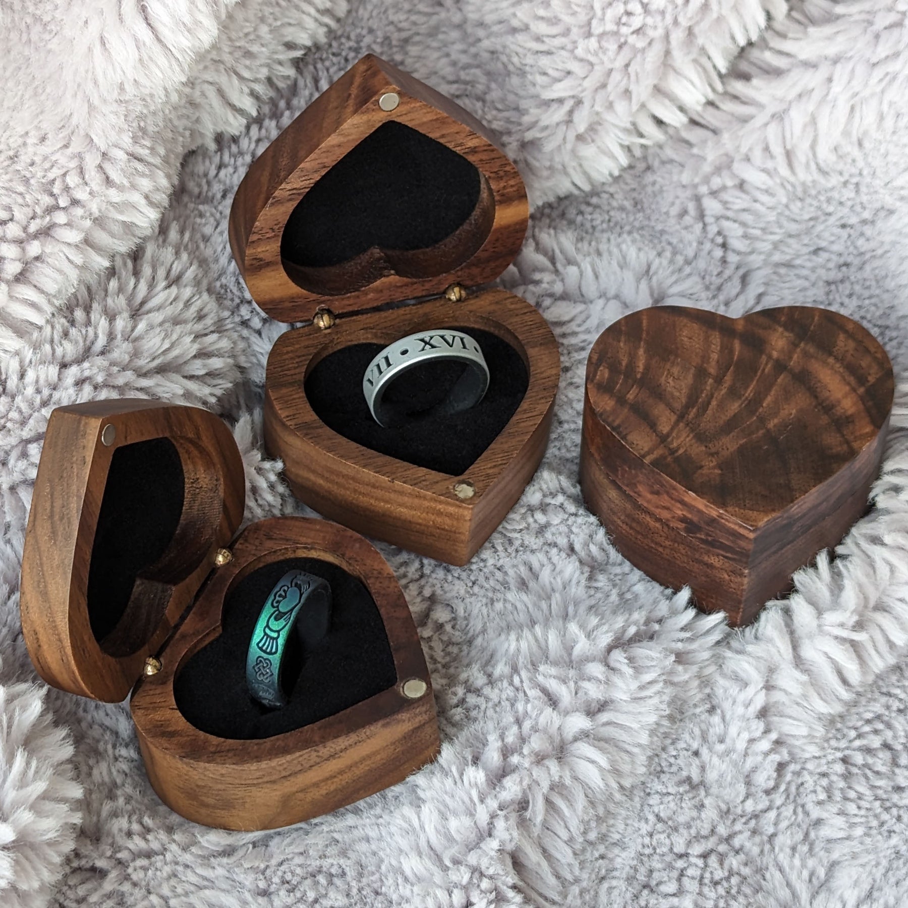 Walnut Wood Heart-Shaped Ring Box - Valentine's Day Gift Special - Lim