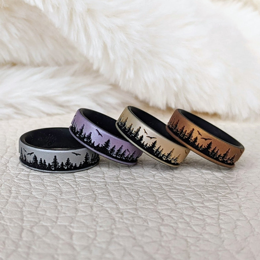 Knot Theory Forest Silicone Ring: Detailed Treescape Wedding Band