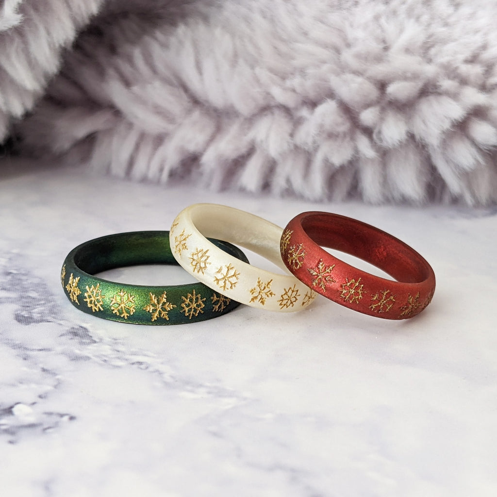 Golden Snowflakes Silicone Ring - Arc 4mm or 6mm Band - Custom Engrave ...